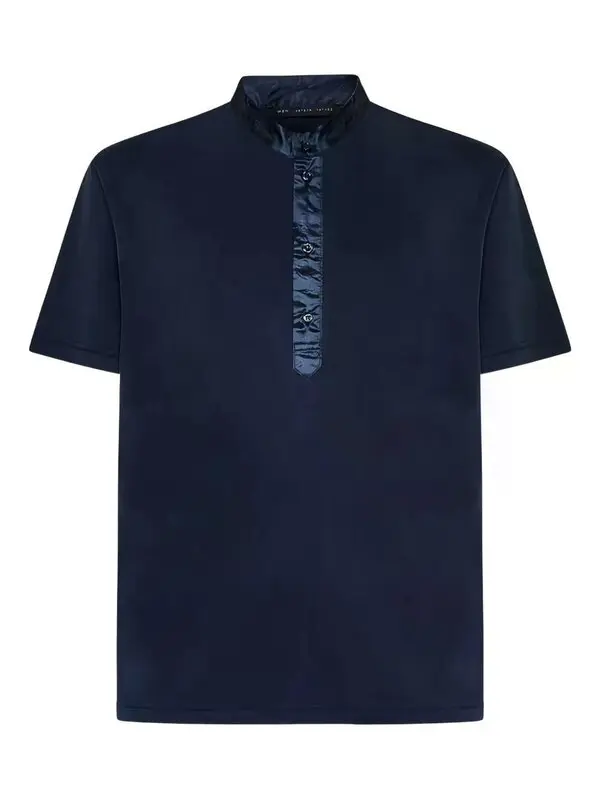 LOW BRAND Mandarin-collar Button-placket T-shirt