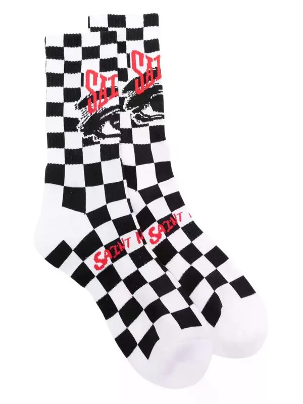 SAINT MXXXXXX Checkerboard-intarsia Socks