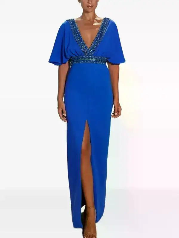 Maestri Embellished V-Neck Maxi Dress In Blue 25% Off Editorialist