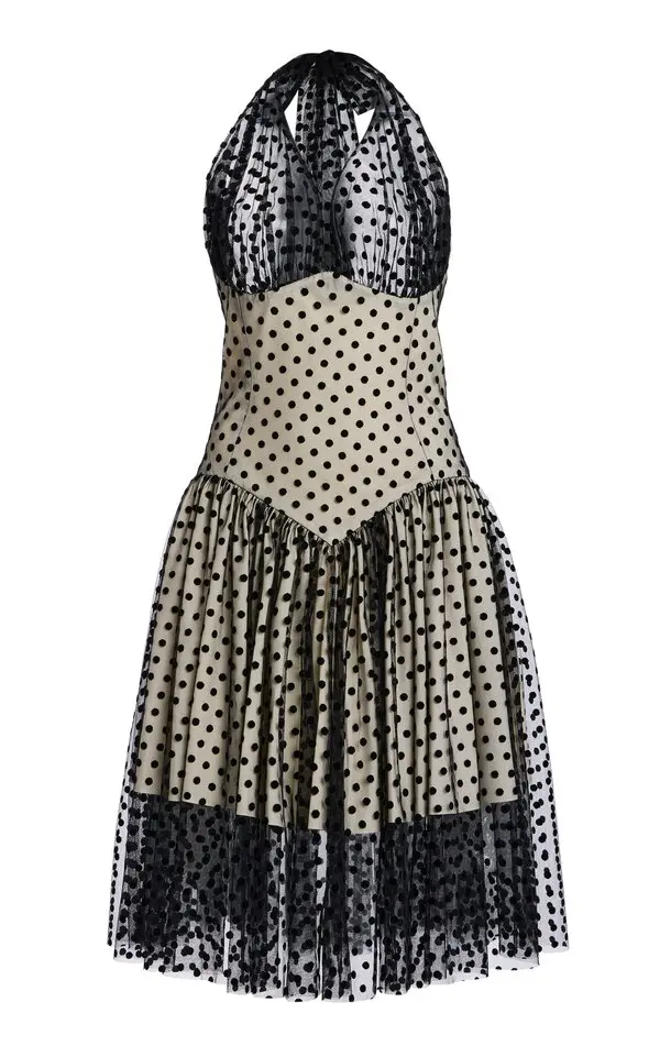 TAE PARK Polka Dot Velvet Mesh Dress