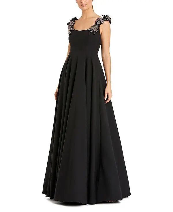 Mac Duggal Crepe Sleeveless Rhinestone Floral Ballgown