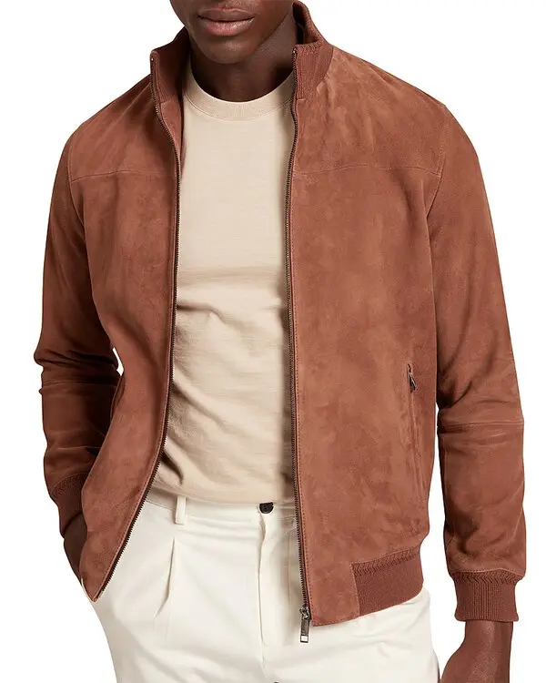 Ted Baker London Suede Funnel Neck Bomber Jacket - Dark Brown