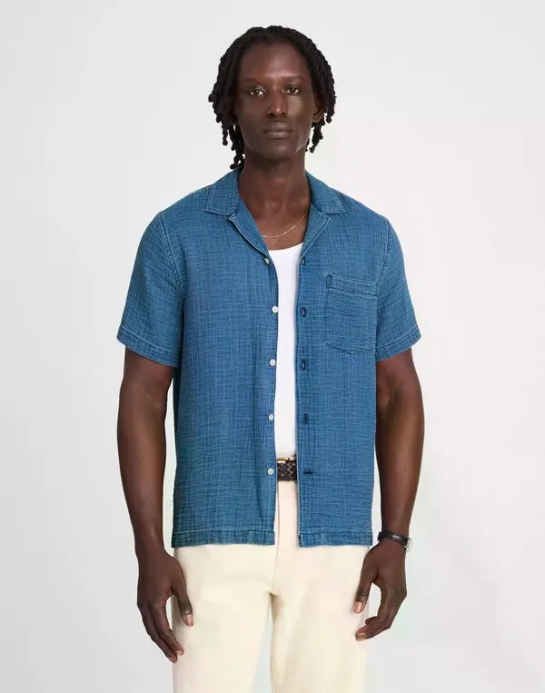 Madewell Indigo-dyed Short-sleeve Button-up Shirt - Light Indigo Gauze