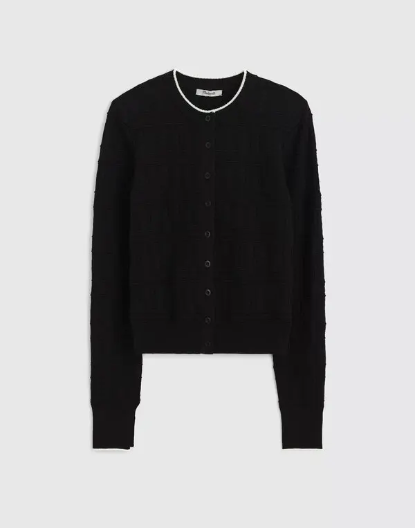 Madewell Pointelle-stitch Cardigan - Black And Ivory Combo