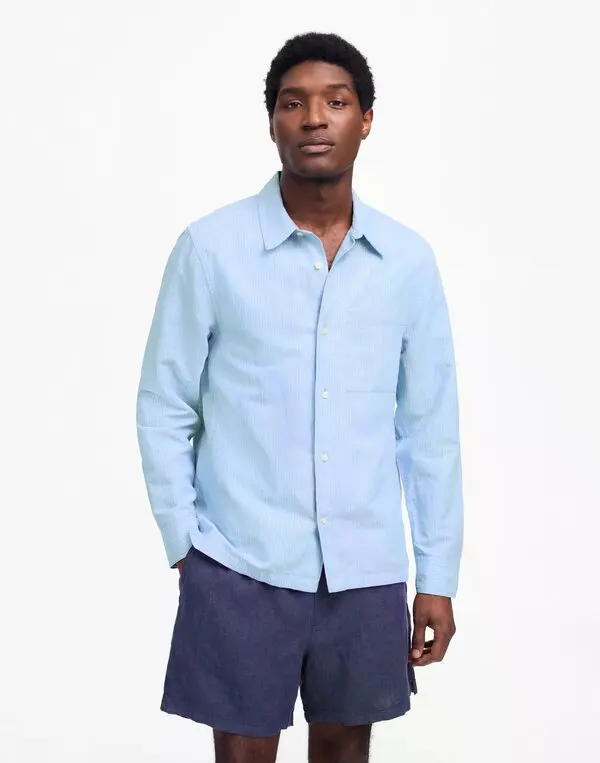 Madewell Button-up Shirt In Cotton-linen Blend - Newbridge Stripe