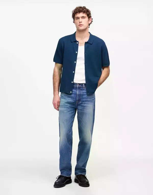 Madewell Tuck-stitch Button-up Sweater Polo - True Indigo