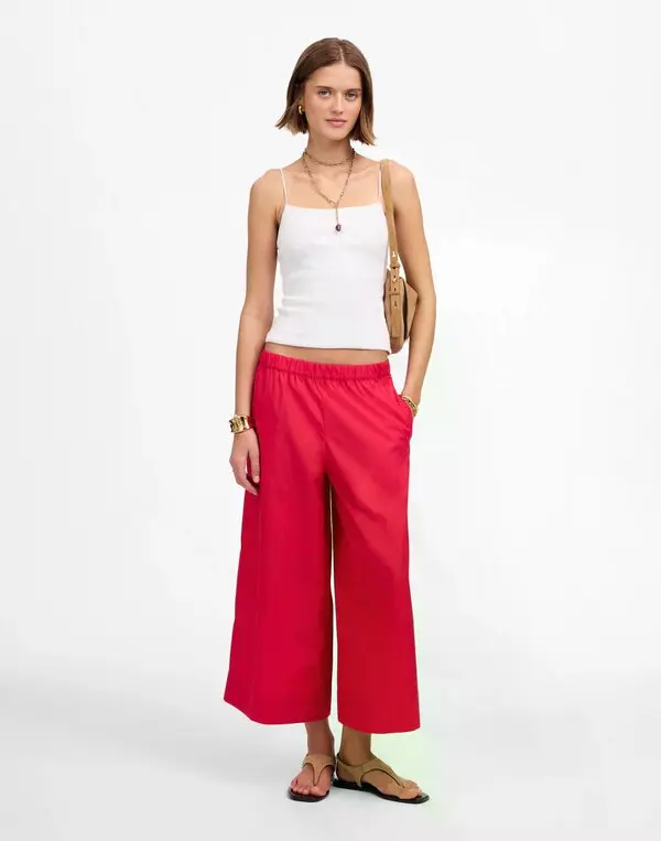 Madewell Cotton Poplin Pull-on Culottes - Watermelon