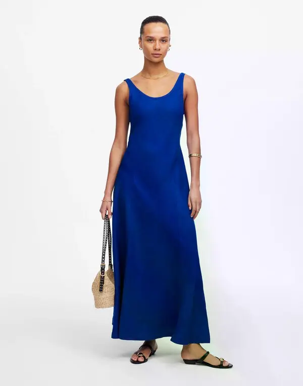 Madewell Scoopneck Sleeveless Midi Linen Dress - Bright Sapphire