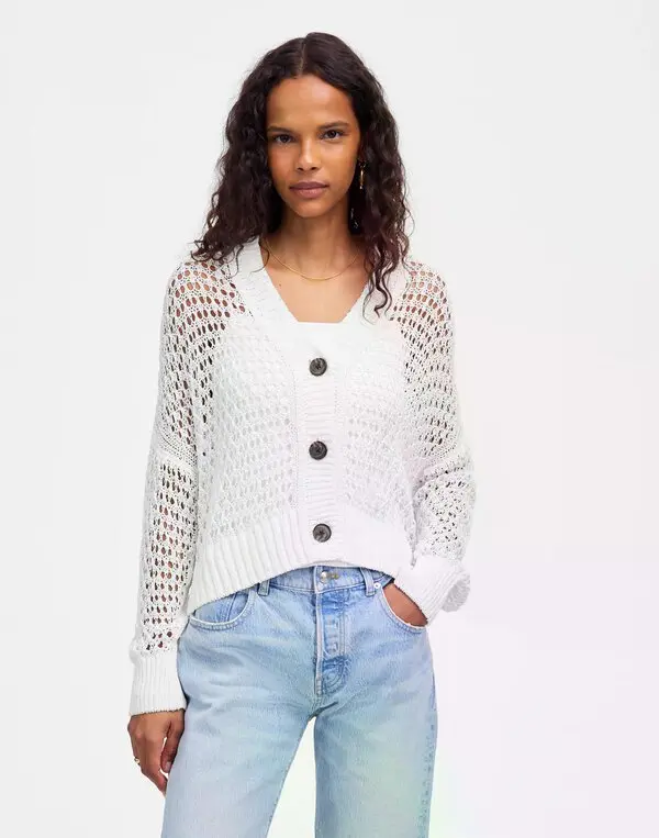 Madewell Open-stitch V-neck Cardigan - White