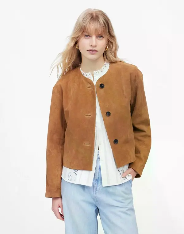 Madewell Crop Cardigan Jacket In Suede