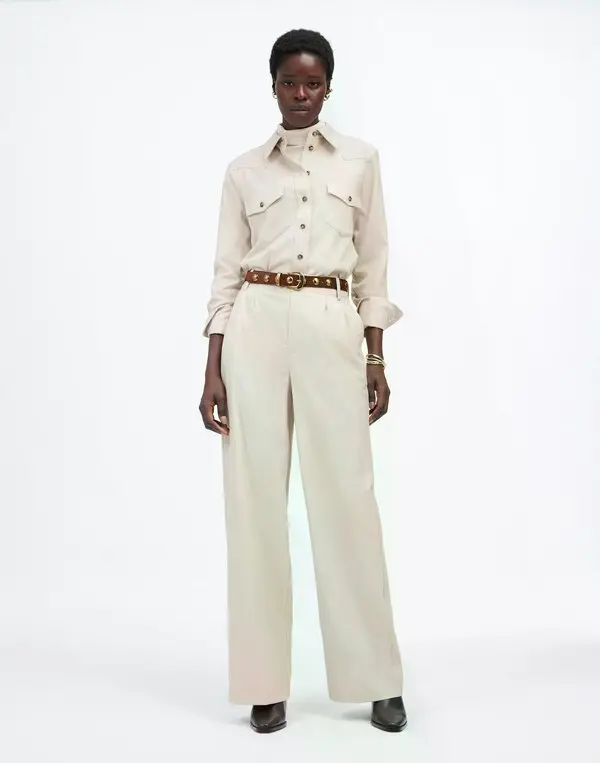 Madewell The Harlow Wide-leg Trouser In Brushed Twill - Pebble Stone