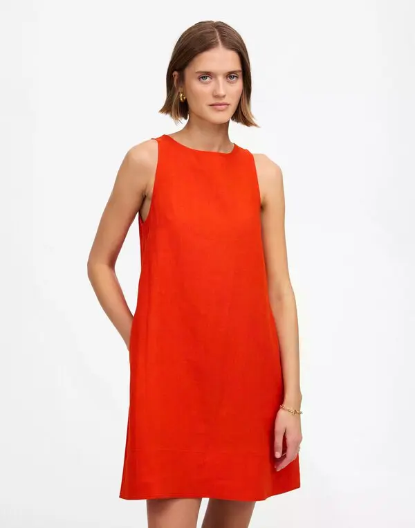 Madewell Mini Shift Dress In Linen - Bright Flame
