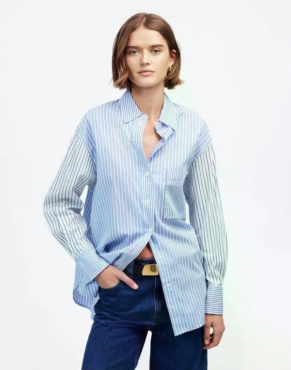Madewell Poplin Oversized Button-up Shirt In Mixed Stripe