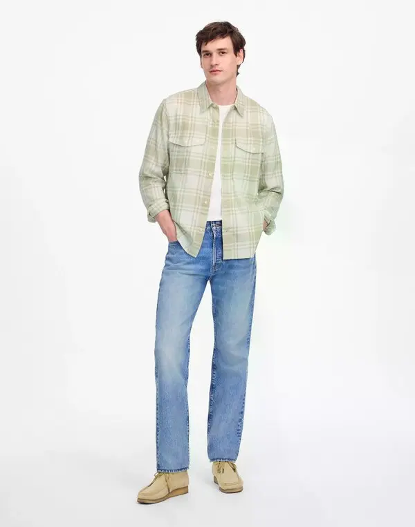 Madewell Work Shirt In Cotton Plaid - Dusty Celadon