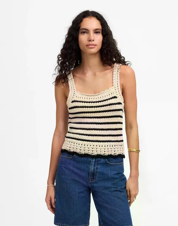 Madewell Crochet-stitch Stripe Tank - Natural And Black Stripe