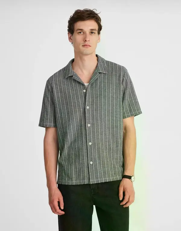 Madewell Textured Stripe Camp-collar Shirt - Navy
