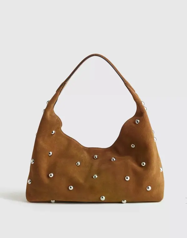 Madewell The Mylie Studded Suede Shoulder Bag - Dried Acorn