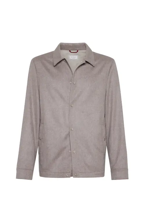 Brunello Cucinelli Cashmere Flannel Shirt-style Outerwear Jacket - Bark