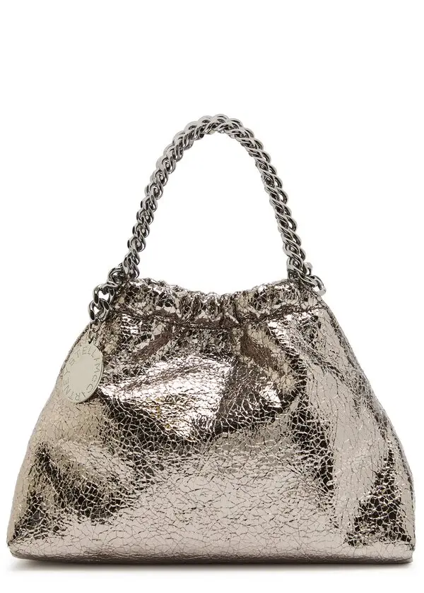 Stella McCartney Falabella Mini Drawstring Metallic Faux-leather Cross-body Bag - Grey