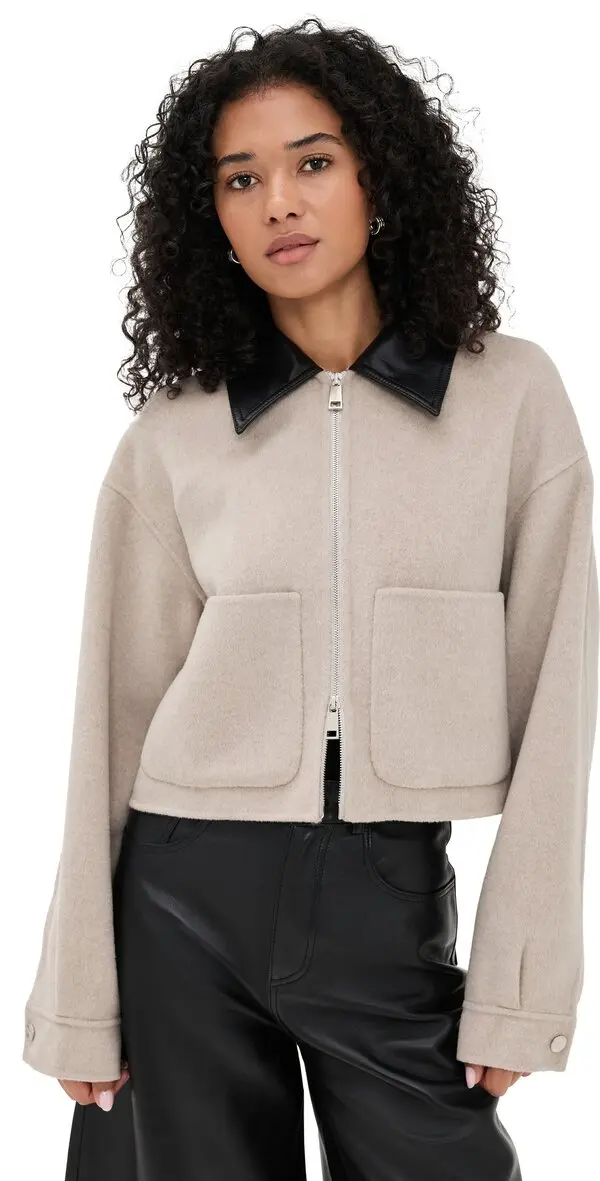 Nanushka Phebe Outerwear Jacket - Stone/black