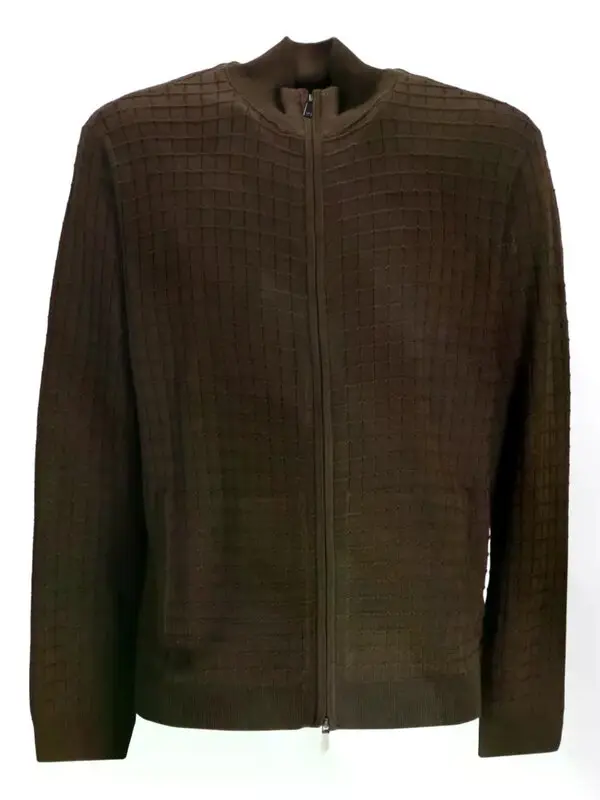 Emporio Armani Grid-pattern Zip-up Cardigan - Brown