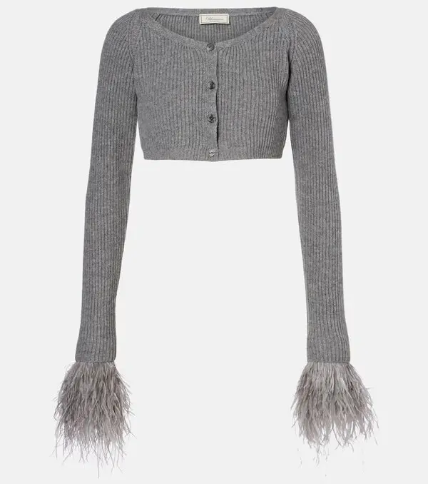Blumarine Cropped Ribbed-knit Wool Cardigan