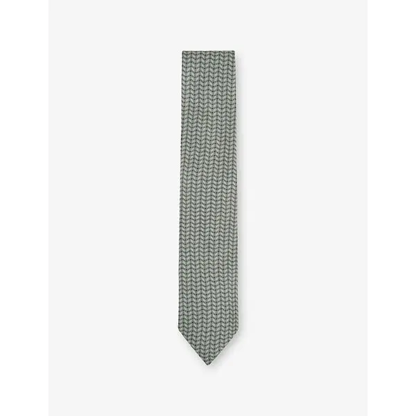 REISS Bernardo Geometric-pattern Silk Tie - Sage