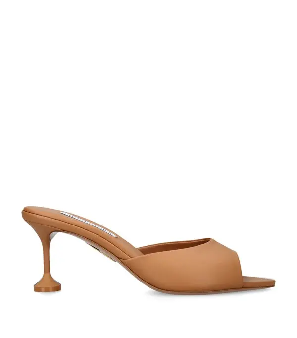 AQUAZZURA Leather Bisous Mules - Brown