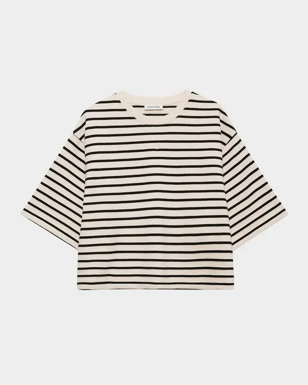 ANINE BING Myers Stripe Cropped Tee - Whiteblack