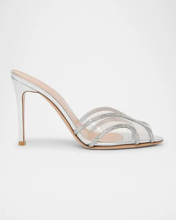 GIANVITO ROSSI Organza Embellished Plexi Slide Mule Pumps