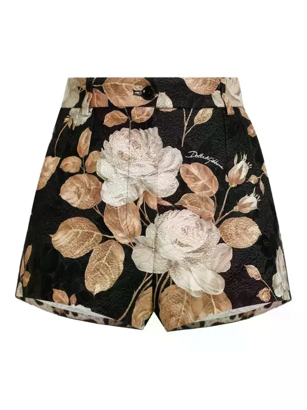 Dolce & Gabbana Rose-print Brocade High-waisted Shorts - Black