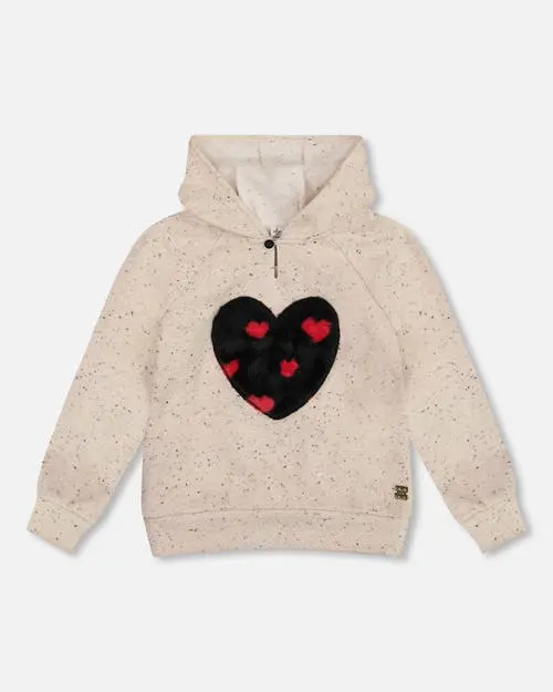 DEUX PAR DEUX Glittering French Terry Hoodie With Heart Appliqu
