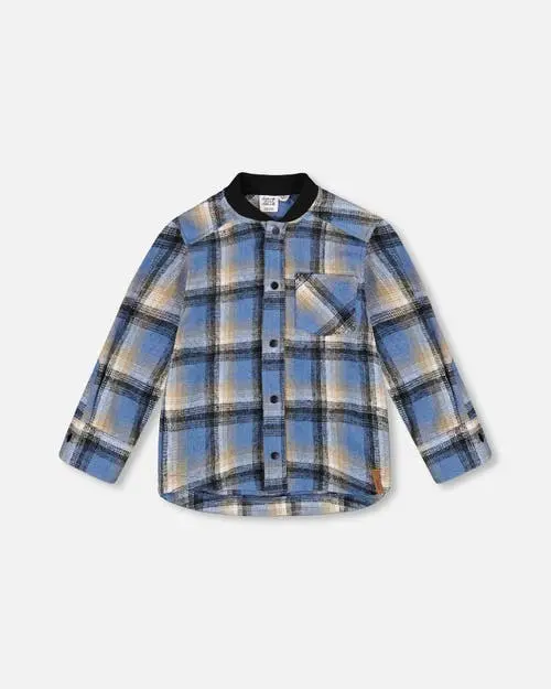 DEUX PAR DEUX Long Sleeve Brushed Plaid Button Down Shirt Avec Rib Collar
