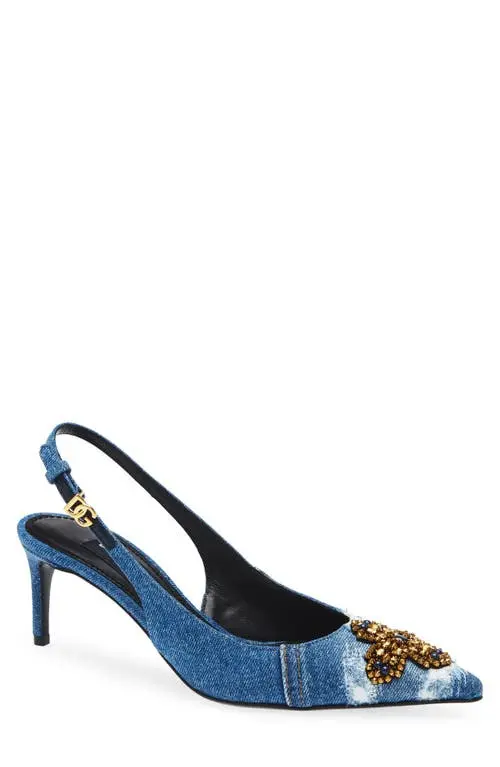 Dolce & Gabbana Crystal-embellished Denim Slingback Pumps