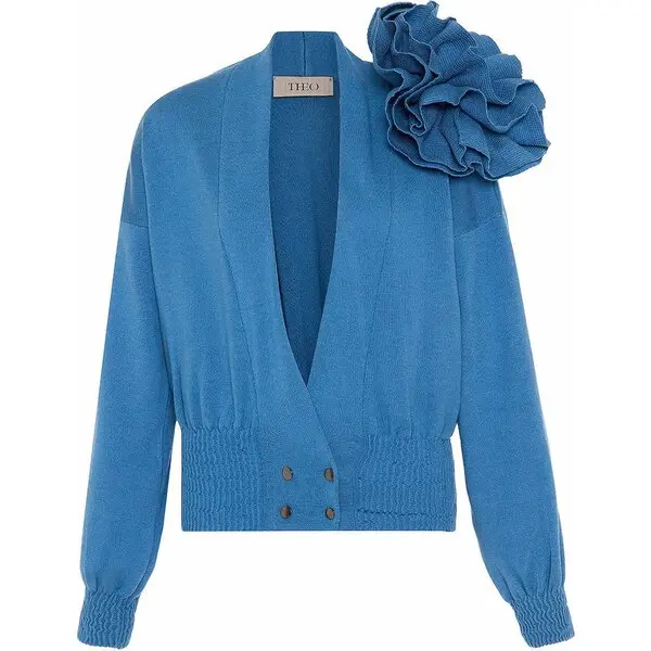 THEO THE LABEL Nomia Ribbed Waist Rosette Cardigan