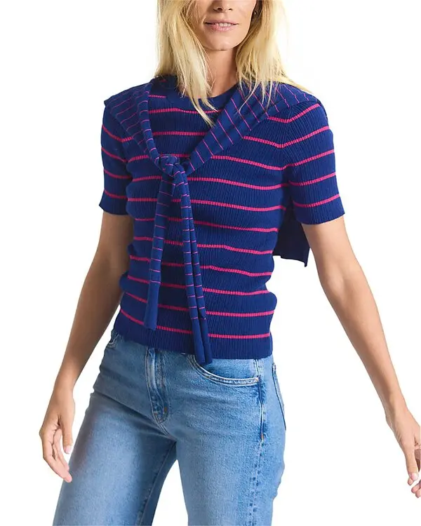 Derek Lam 10 Crosby Twain Cotton Cashmere Short Sleeve Sweater - Navy/raspberry