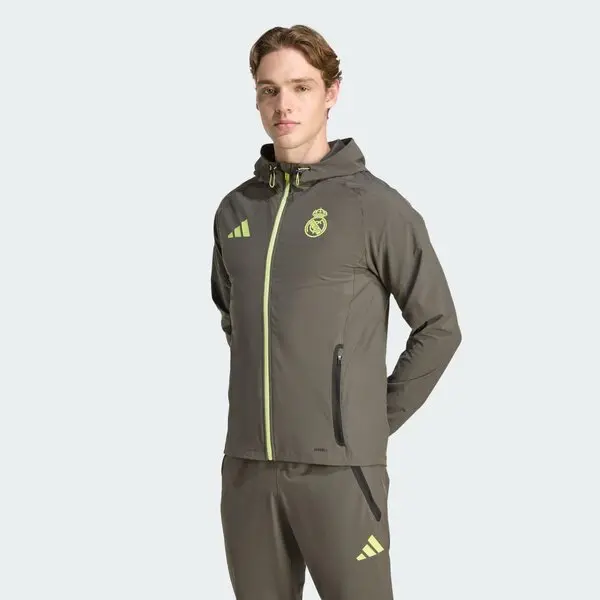 Adidas Real Madrid Tiro 25 Competition Vis Tech Travel Jacket - Utility Grey / Semi Frozen Yellow
