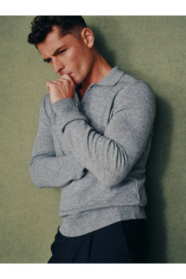 DL1961 Knit Long Sleeve Polo - Grey