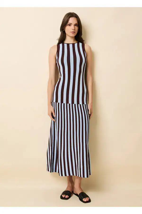 striped fit & flare dress Elegant Sleeveless White Two Piece Long Prom Dresses Cheap