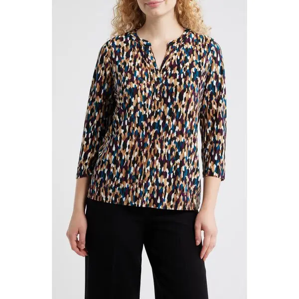 Anne Klein Woodblock Print V-neck Top