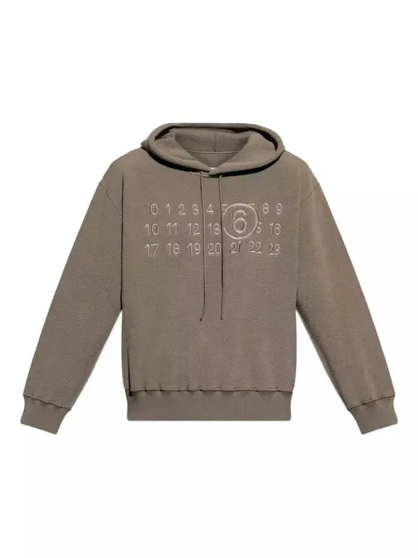 MAISON MARGIELA Numbers-embroidered Fleece Hoodie - Brown