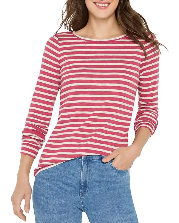 NIC+ZOE Long Sleeve Stripe Boat Tee - Red Multi