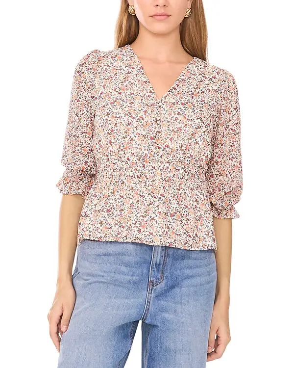 1.State Floral Print Smocked Waist Top
