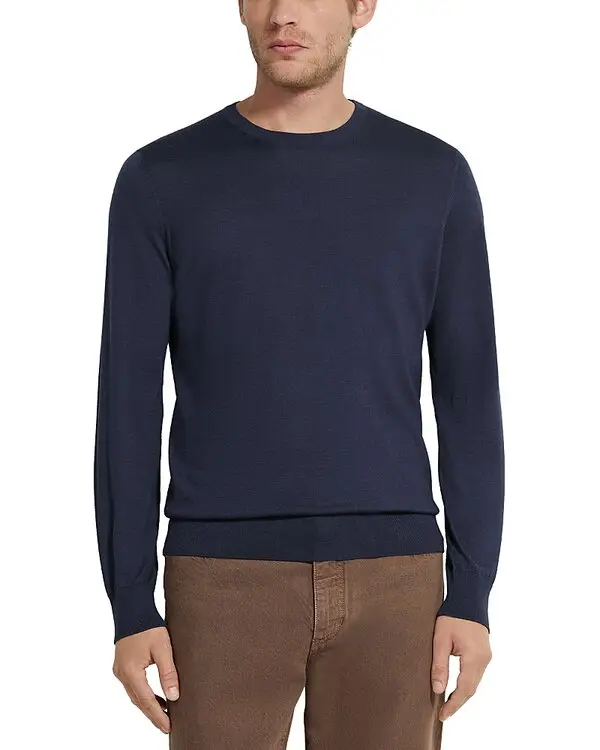 Zegna Cashmere & Silk Crewneck Sweater - Ink Blue Mélange
