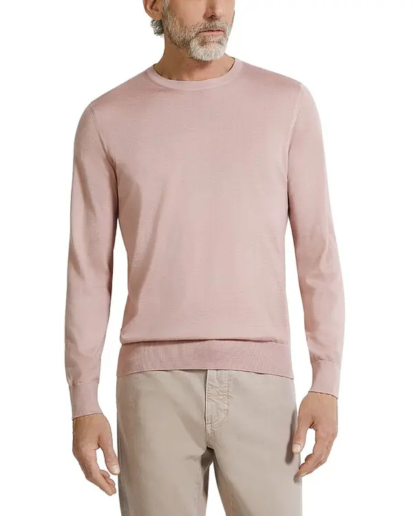 Zegna Cashmere & Silk Crewneck Sweater - Light Pink Mélange