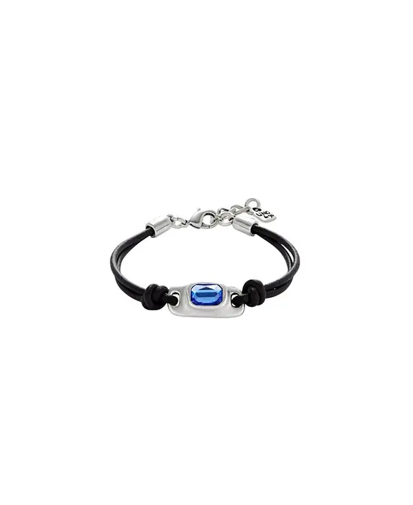 UNODE50 Sterling -plated And Leather Bracelet With Faceted Crystal