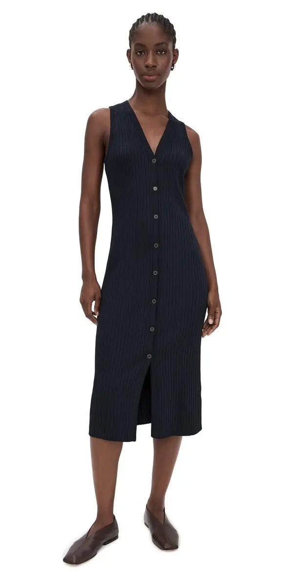 Vince Ribbed Knit Sleeveless Midi Dress - Coastal