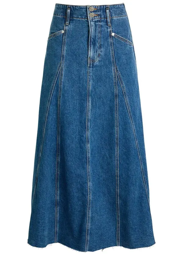 Veronica Beard Alix Panelled Stretch-denim Midi Skirt