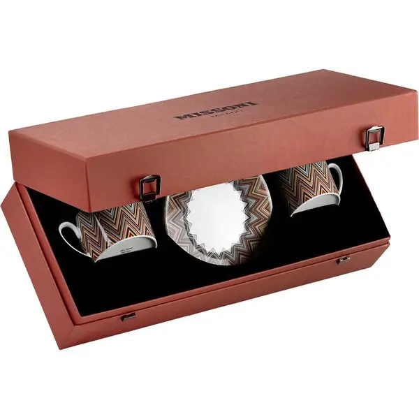 MISSONI HOME TABLEWARE Tea Cup & Saucer Zig Zag Set Of 2 In Luxury Box Jarris 148 Diam. 3.3", H 2.3", Cap. 7.5 Oz
