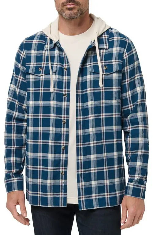 Travis Mathew Cloud Plaid Flannel Hooded Button-up Shirt